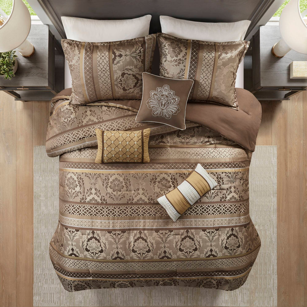 Madison Park - Bellagio 7 Piece Jacquard Comforter Set - Fashion Bedding