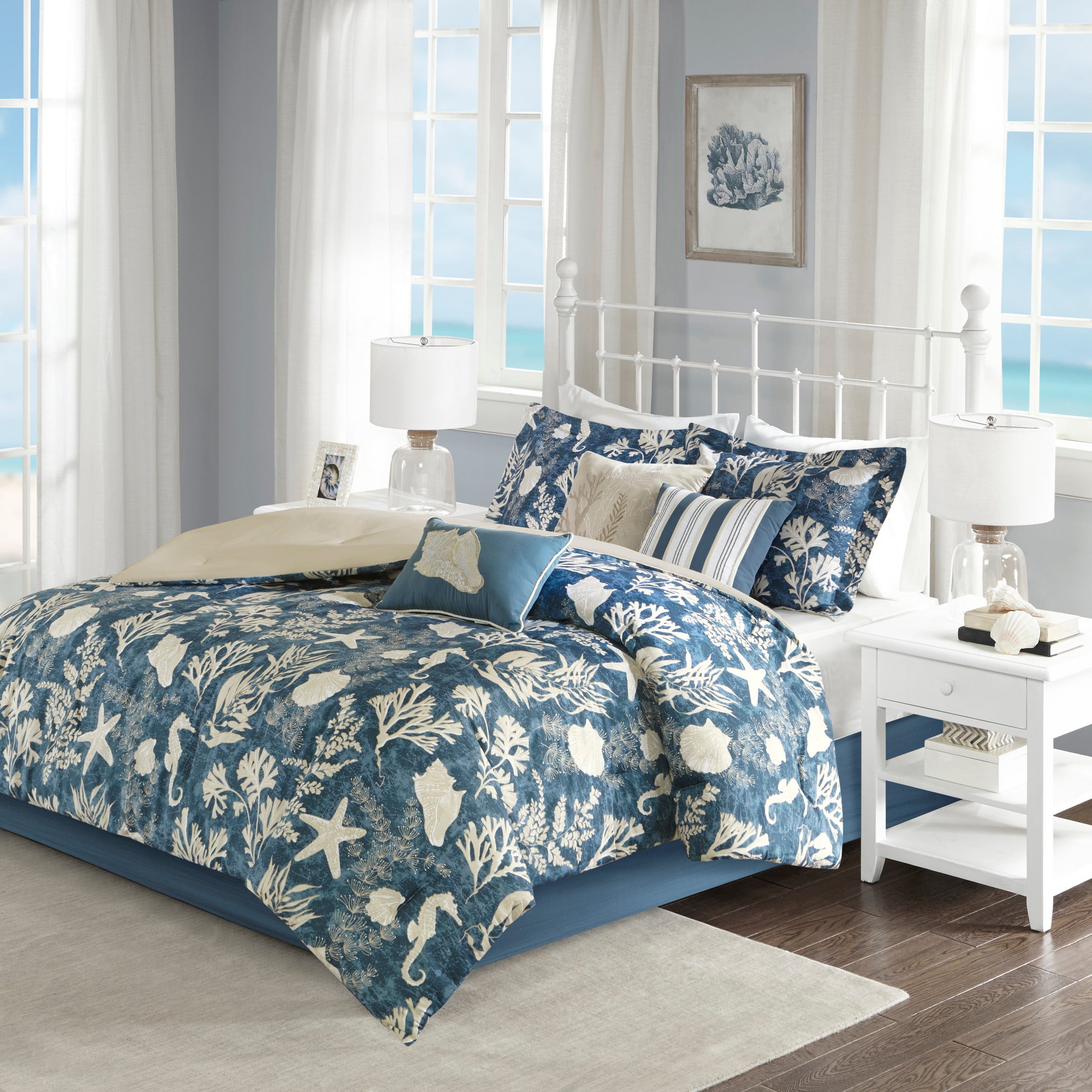 Madison Park - Cape Cod 7 Piece Cotton Sateen Comforter Set - Adult ...