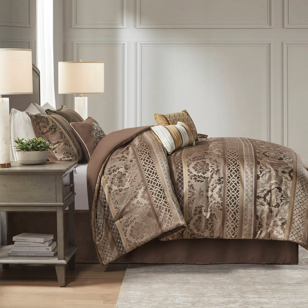 Madison Park - Bellagio 7 Piece Jacquard Comforter Set - Fashion Bedding
