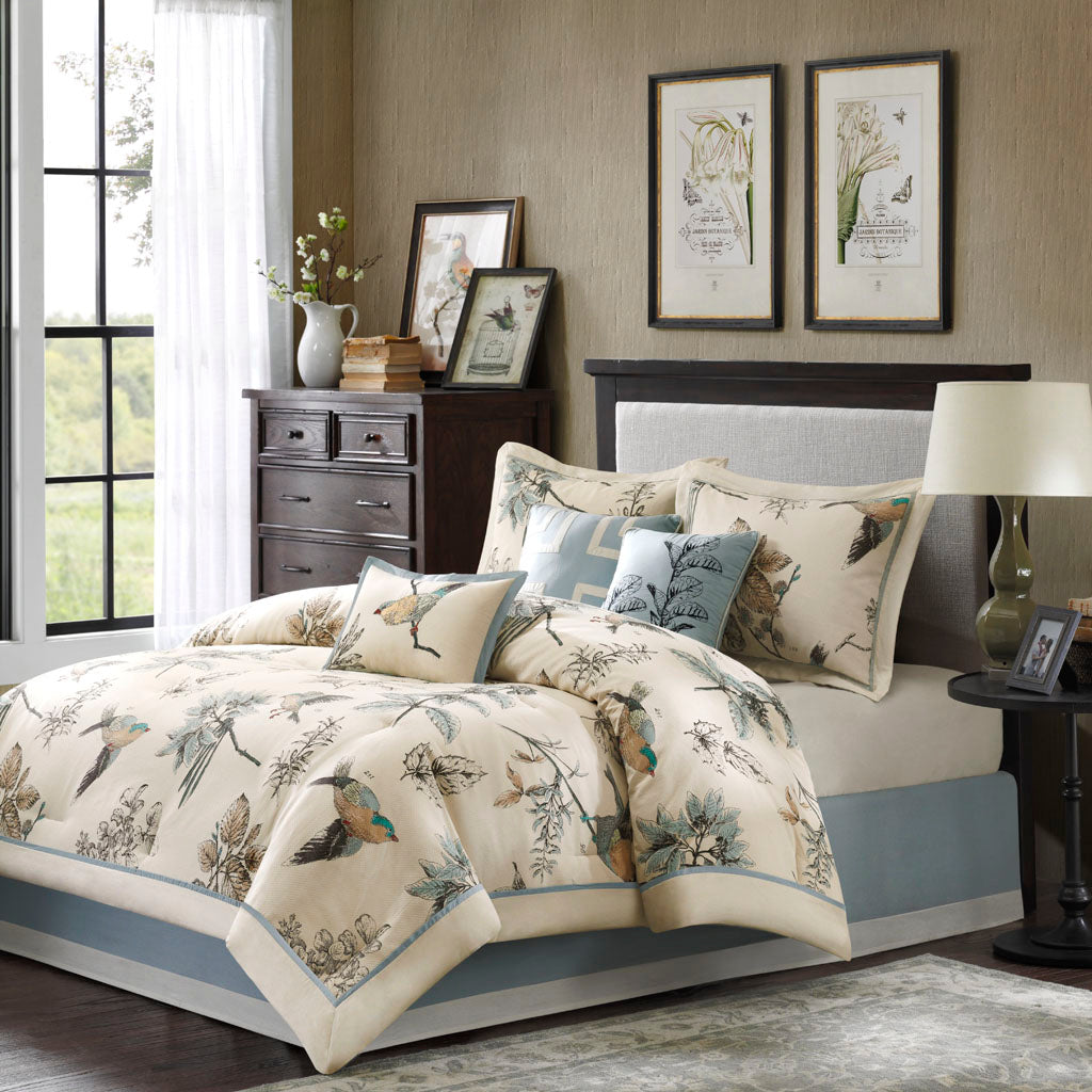 Madison Park - Quincy 7 Piece Printed Cotton Twill Comforter Set ...