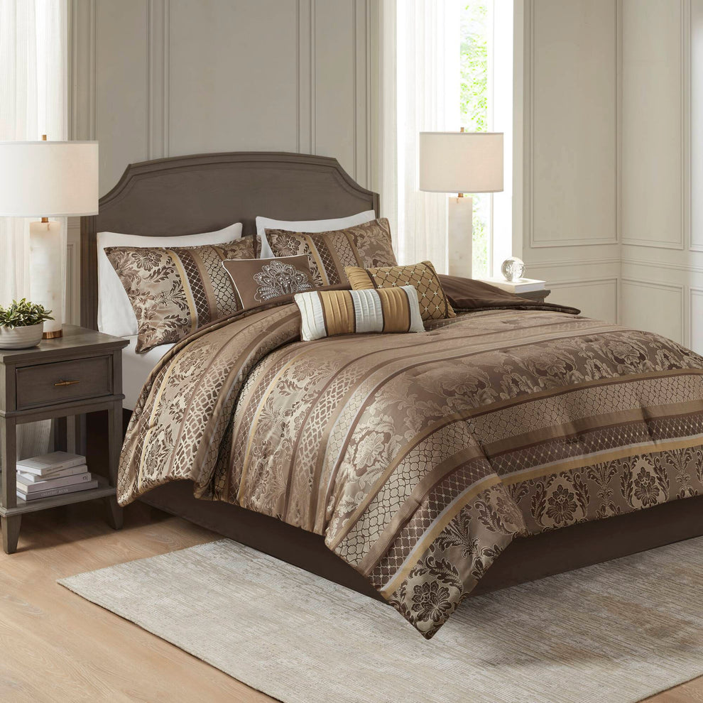 Madison Park - Bellagio 7 Piece Jacquard Comforter Set - Fashion Bedding
