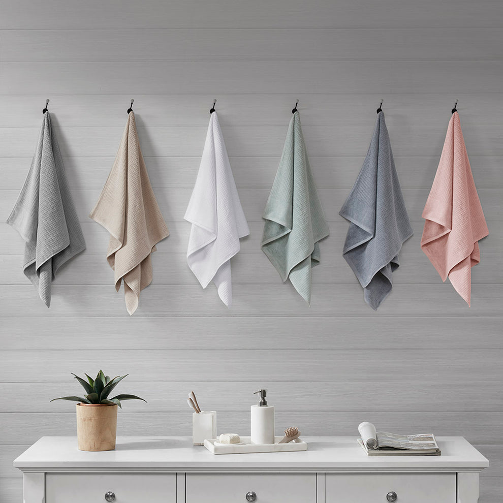 Madison Park - Spa Waffle Combed Cotton Waffle Jacquard 6-Piece Bath ...